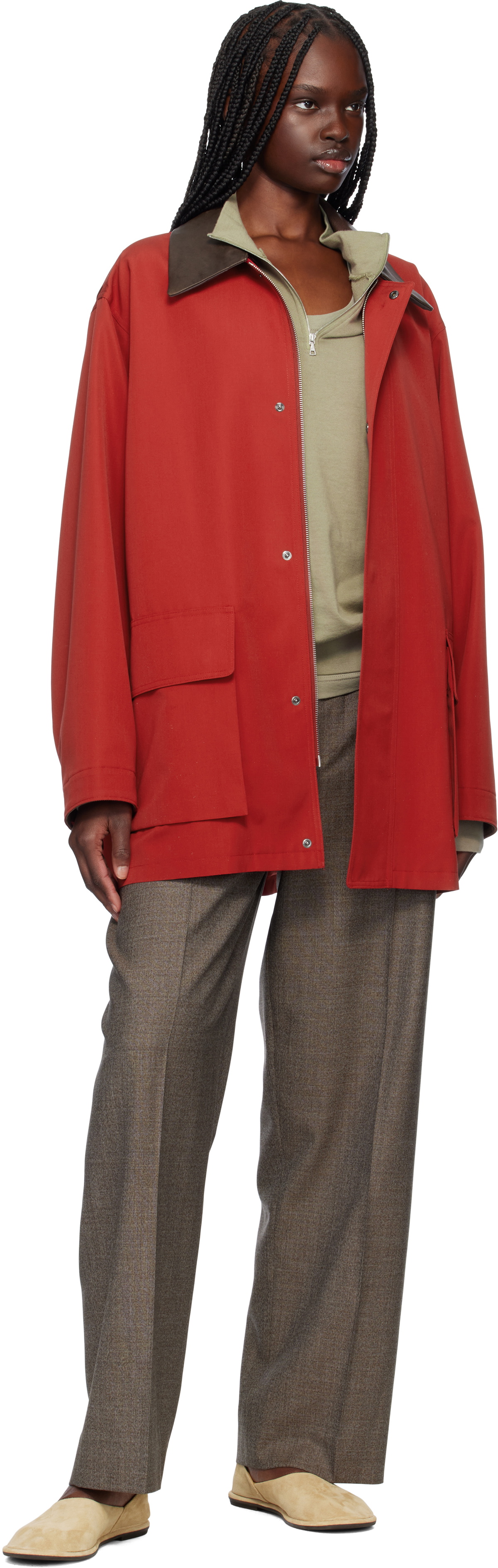 AURALEE Red Wool Max Canvas Jacket Auralee