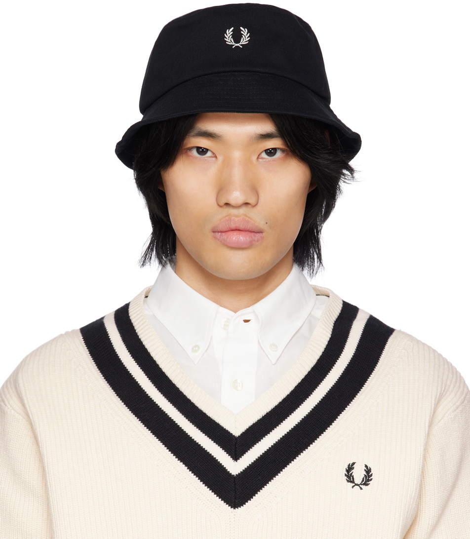 Fred Perry Black Embroidered Bucket Hat Fred Perry