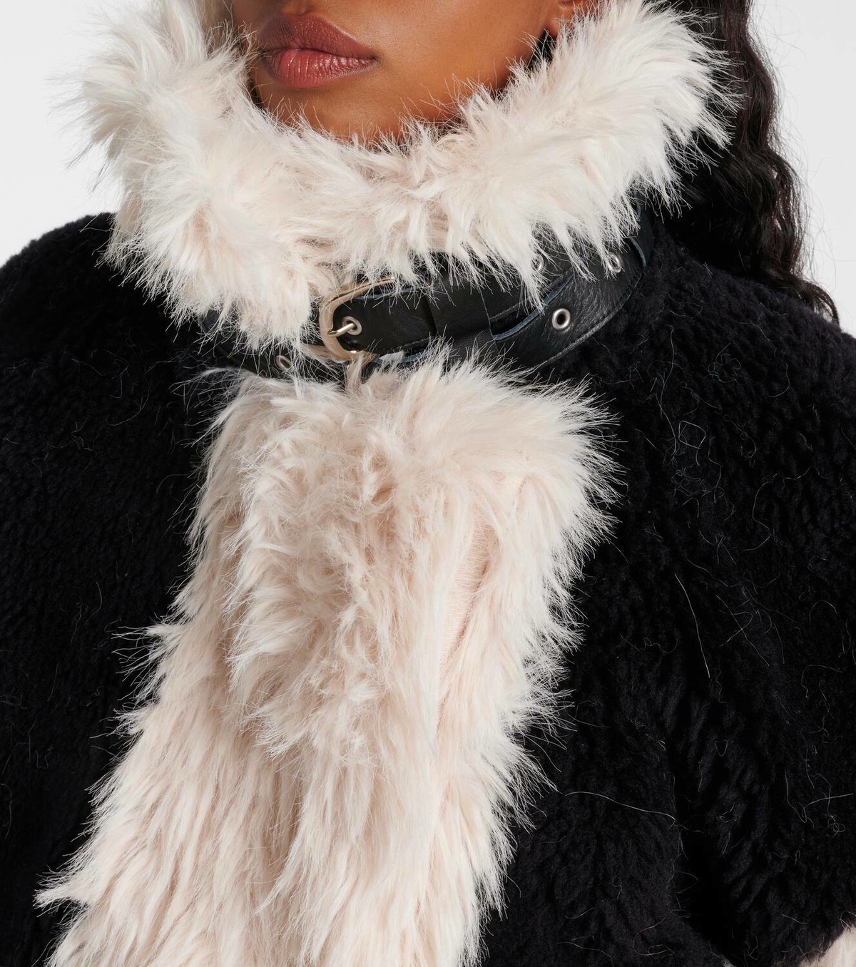 Sacai Oversized faux fur-trimmed wool jacket Sacai