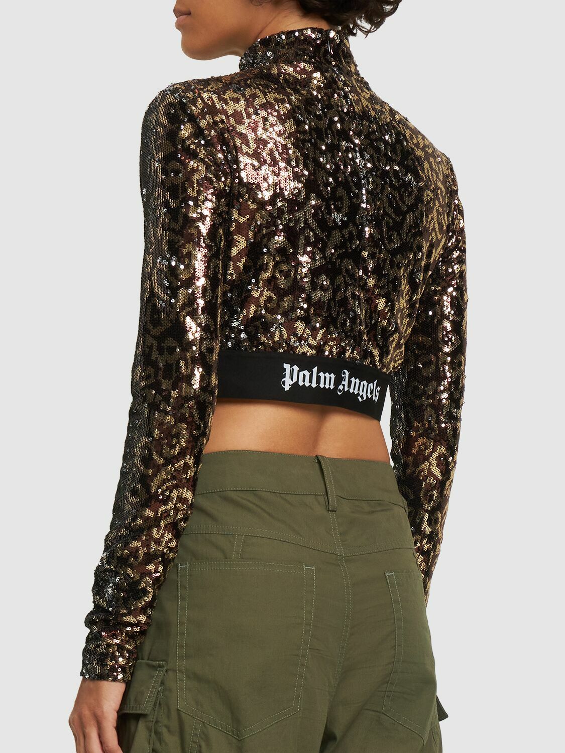 PALM ANGELS Logo Tape Sequined Top Palm Angels