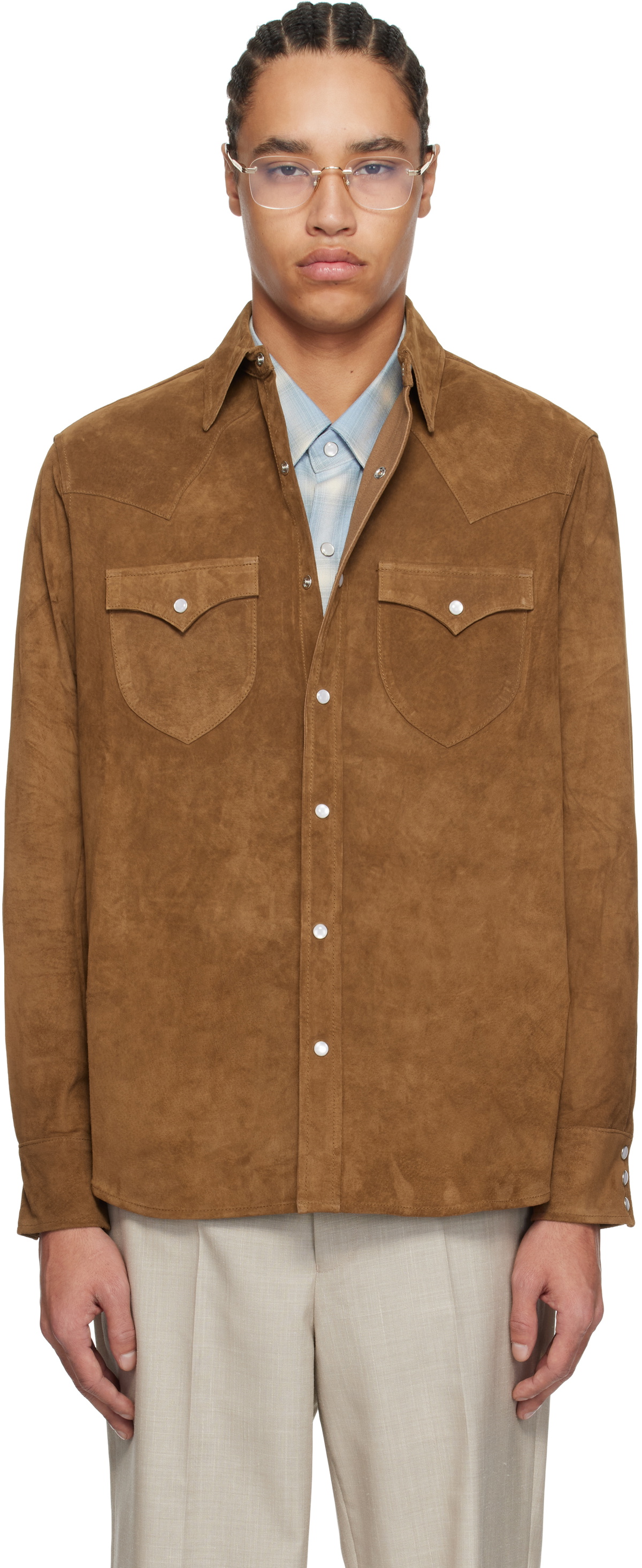 Carter Young Brown Western Suede Shirt Carter Young