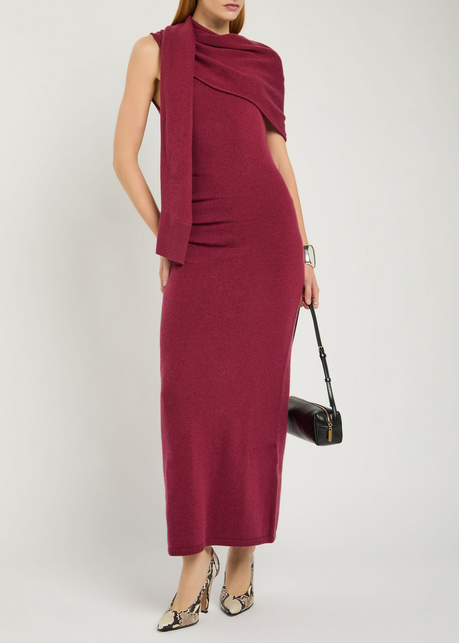 Simkhai Hathaway Draped Wool and Cashmere-blend Maxi Dress Dark Red Simkhai