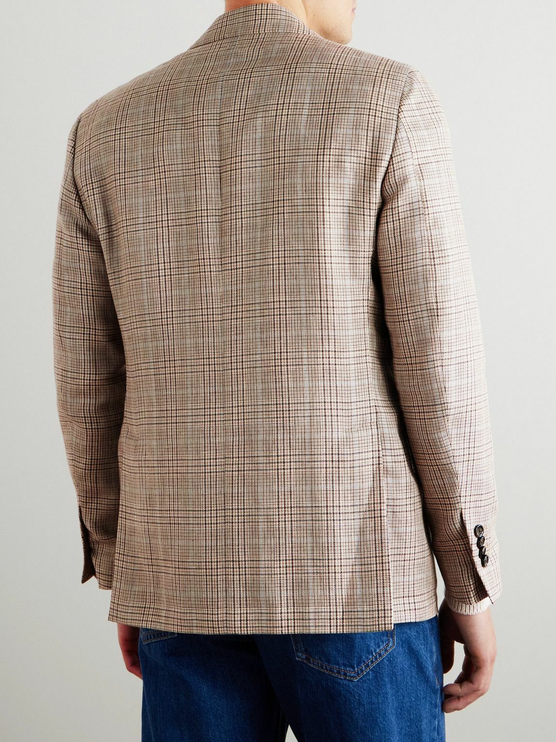 Lardini - Prince of Wales Checked Wool and Linen-Blend Blazer - Brown ...