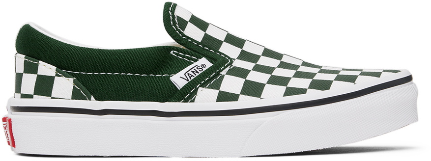 Vans Kids Green Classic Slip-On Checkerboard Little Kids Sneakers Vans