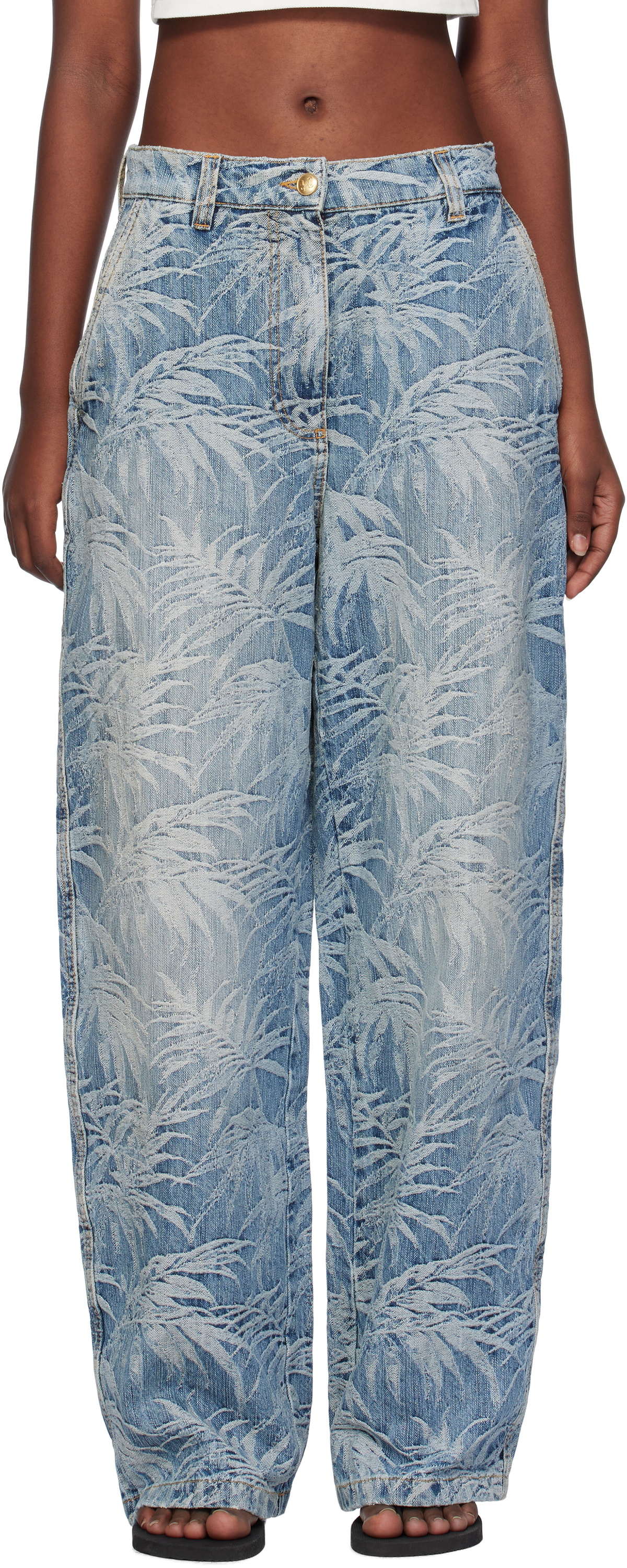 Palm Angels Blue Baggy Palms Wash Pattern Jeans Palm Angels