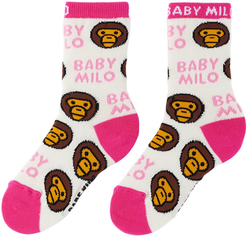BAPE Kids White Baby Milo Pattern Socks A Bathing Ape