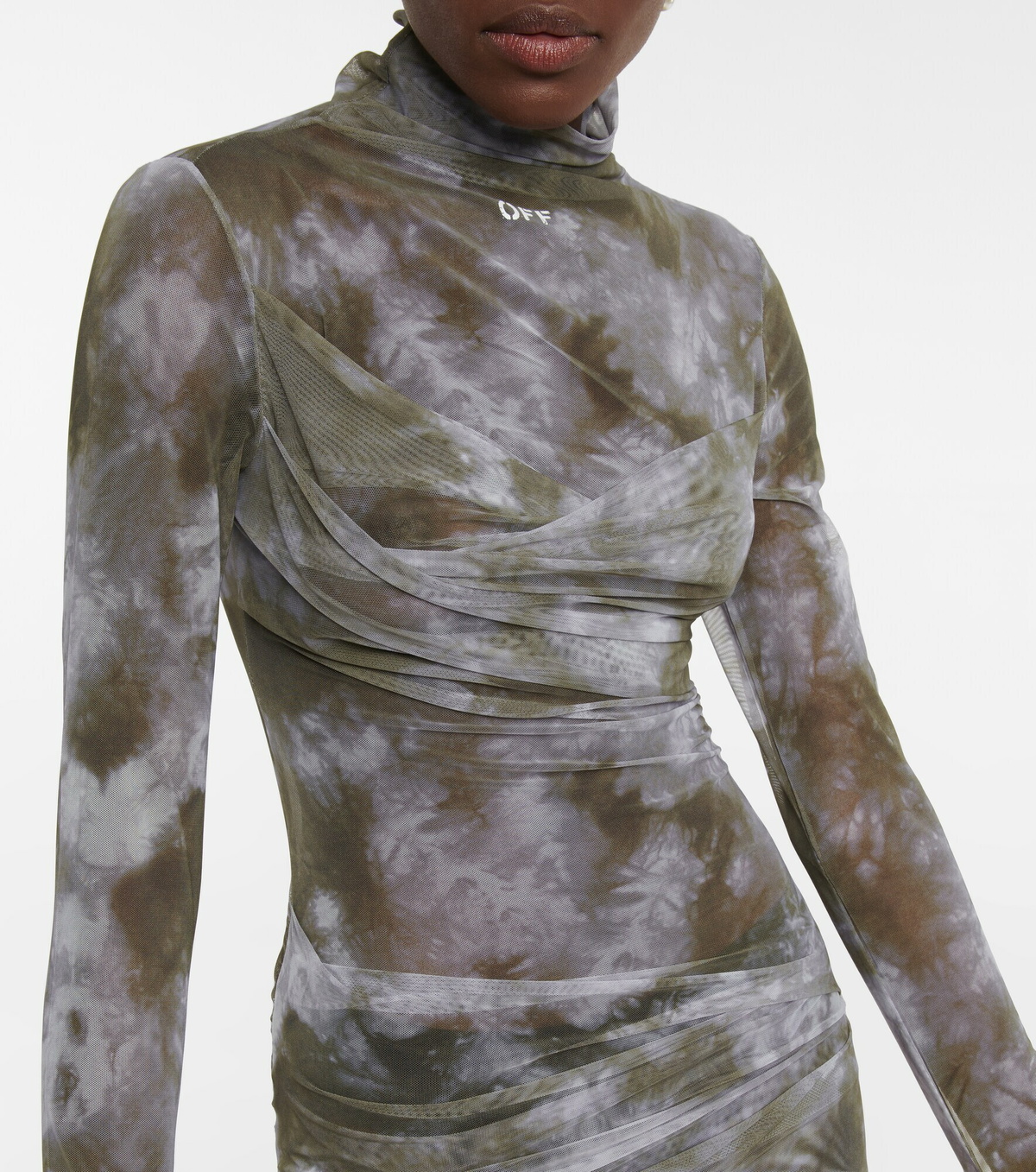 Off-White - Logo ruched mesh minidress Off-White