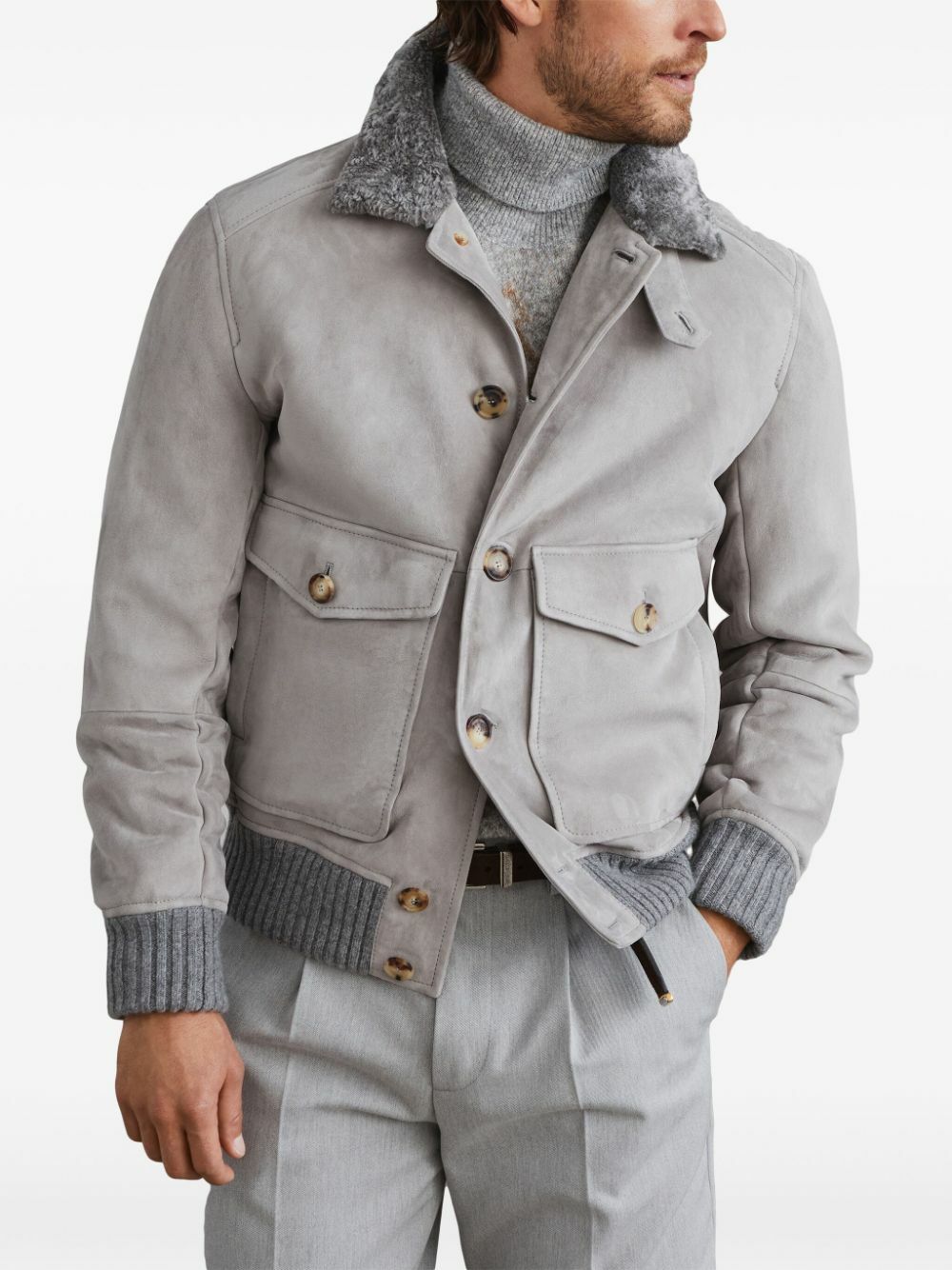 BRUNELLO CUCINELLI - Suede Shearling Jacket Brunello Cucinelli