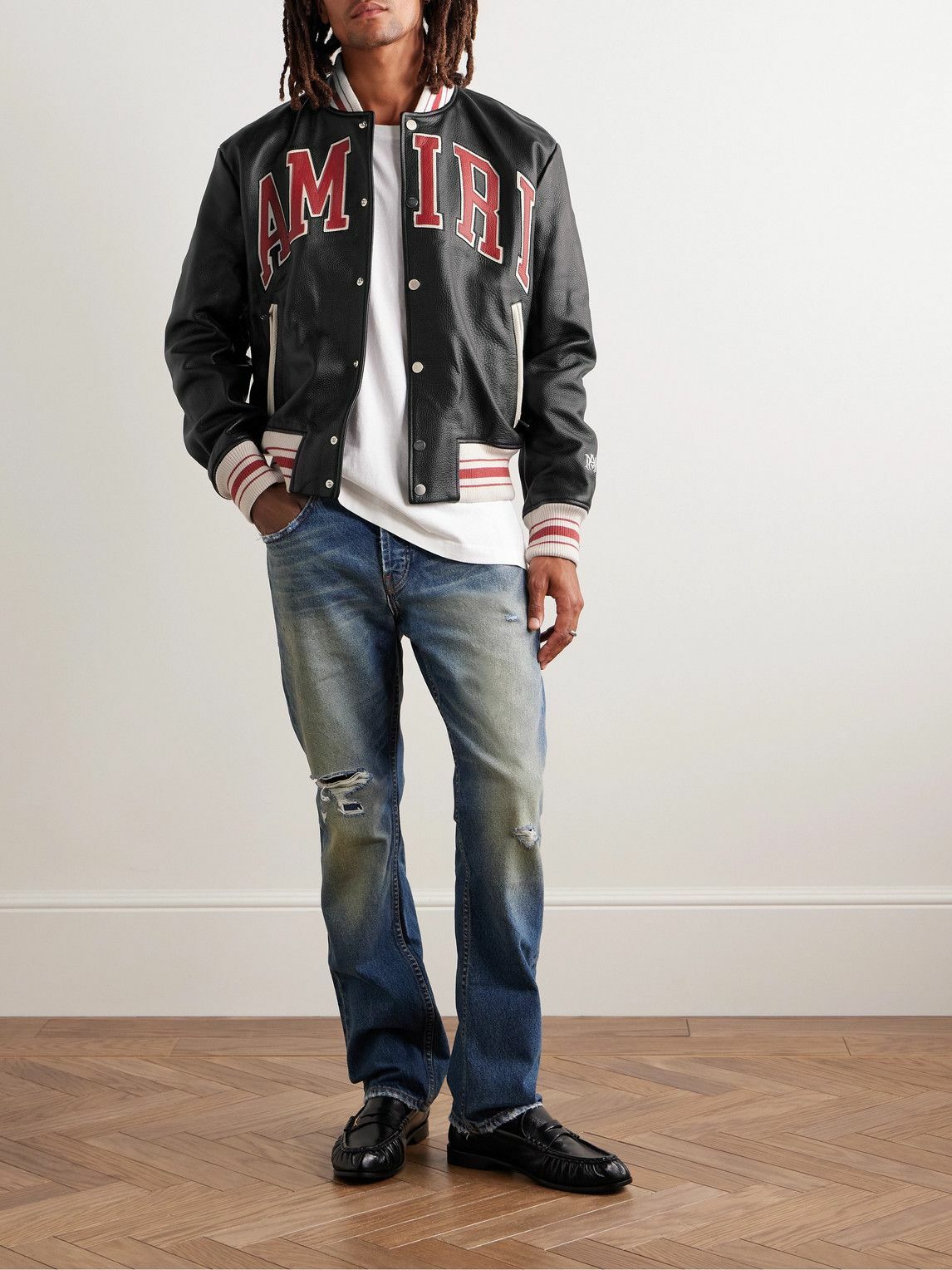 AMIRI - Logo-Appliquéd Leather Bomber Jacket - Black Amiri