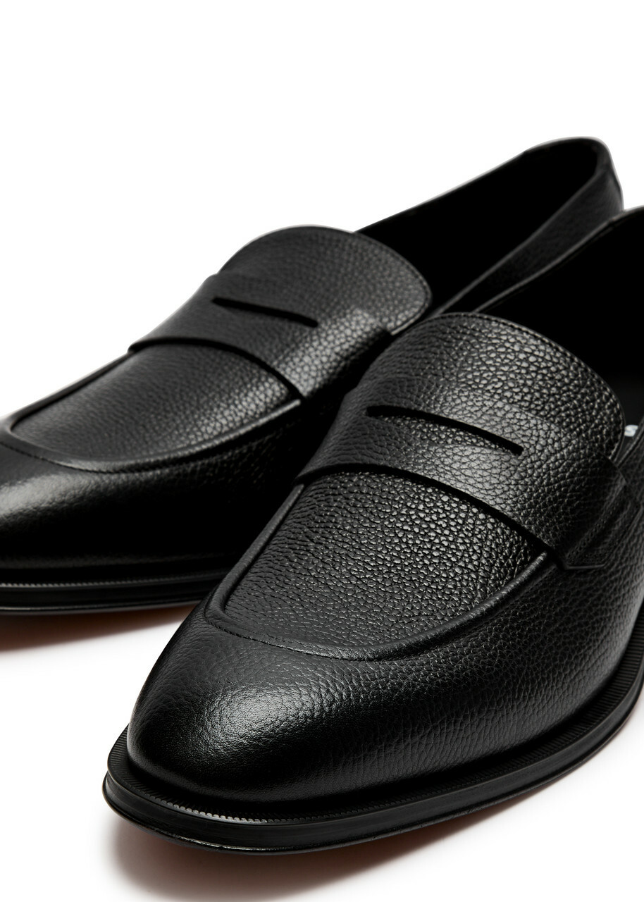 Boss Derrek Grained Leather Loafers Black BOSS