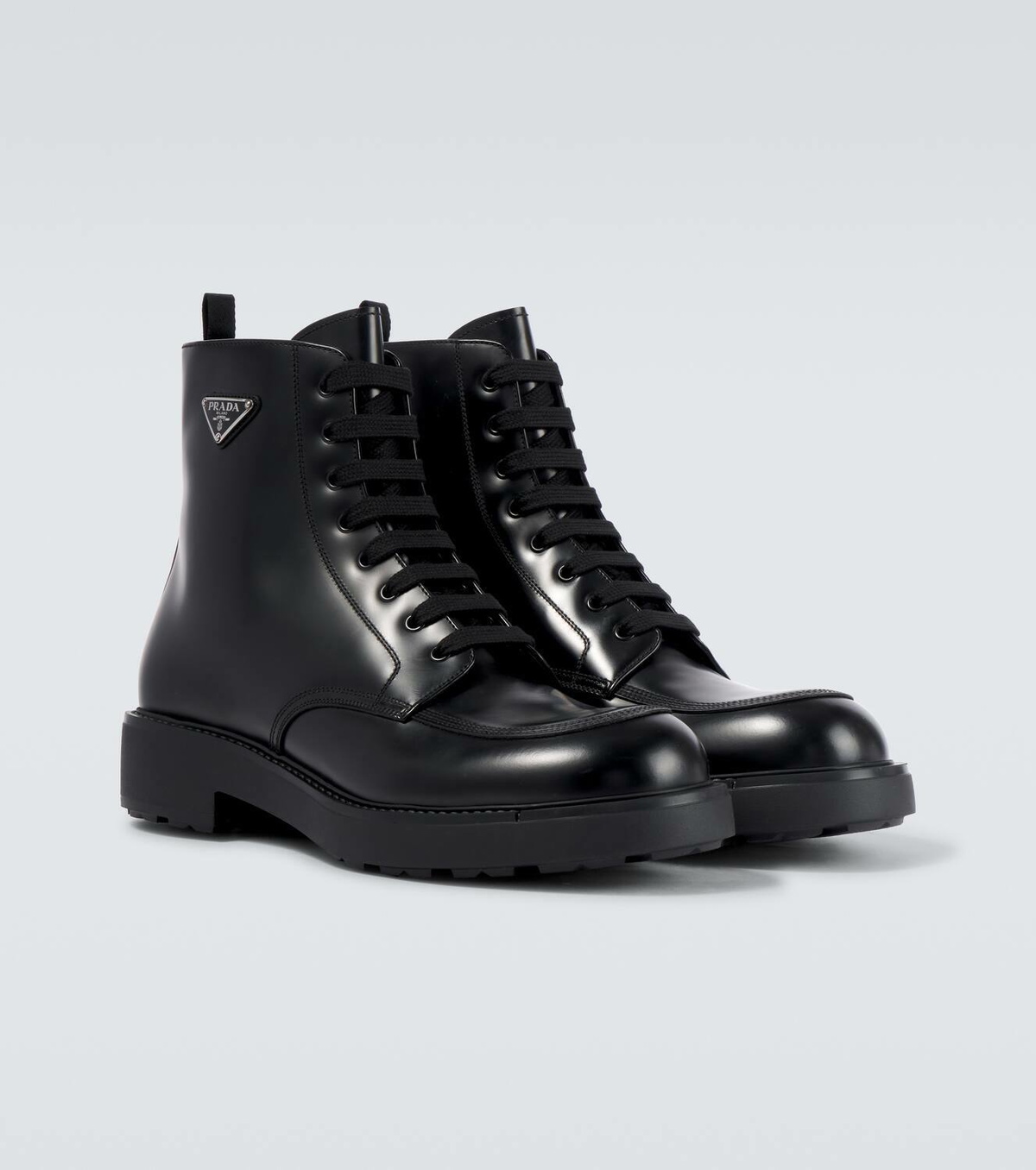 Prada Logo brushed leather combat boots Prada