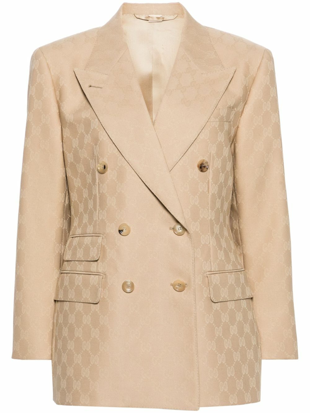 Gucci Neutral Wool GG Blazer Gucci