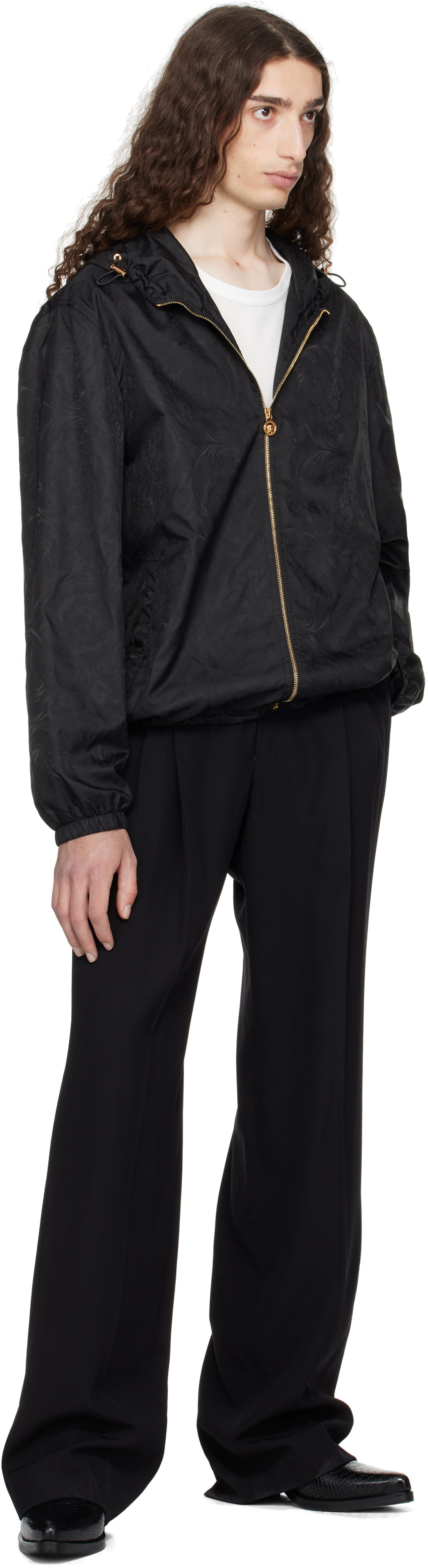 Versace Black Barocco Jacquard Windbreaker Jacket Versace