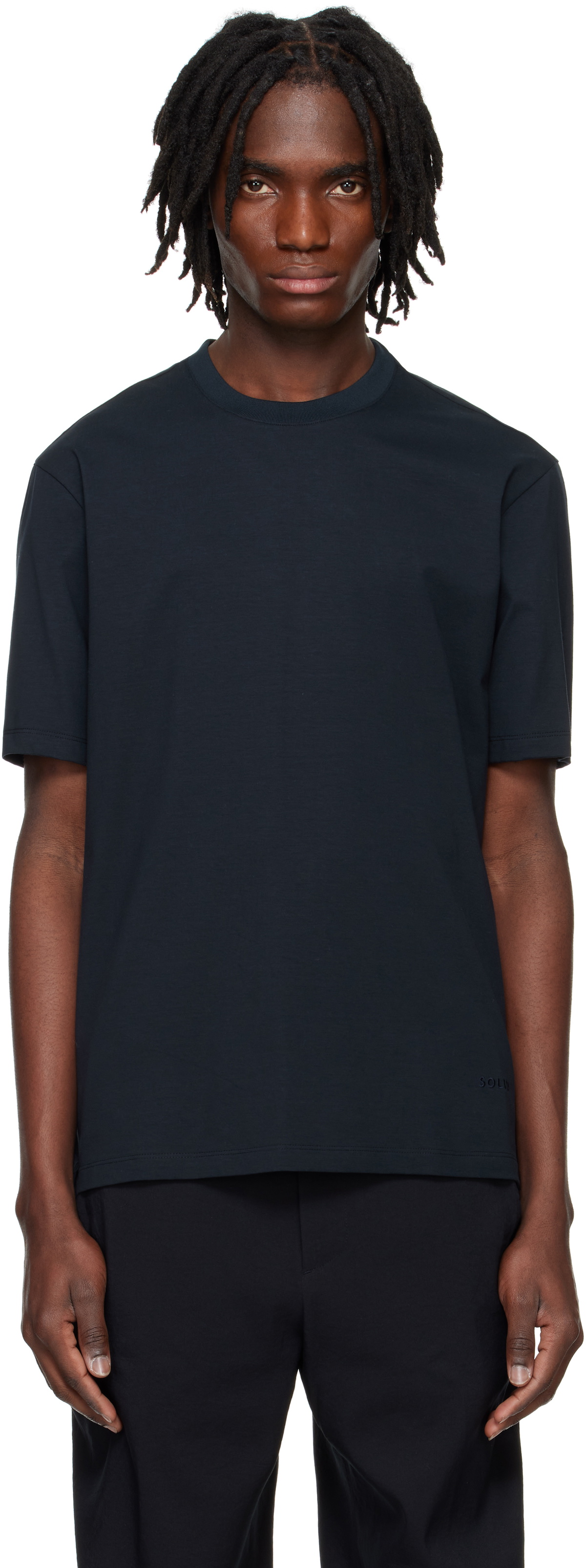 Solid Homme Navy Embroidered Logo T-shirt Solid Homme
