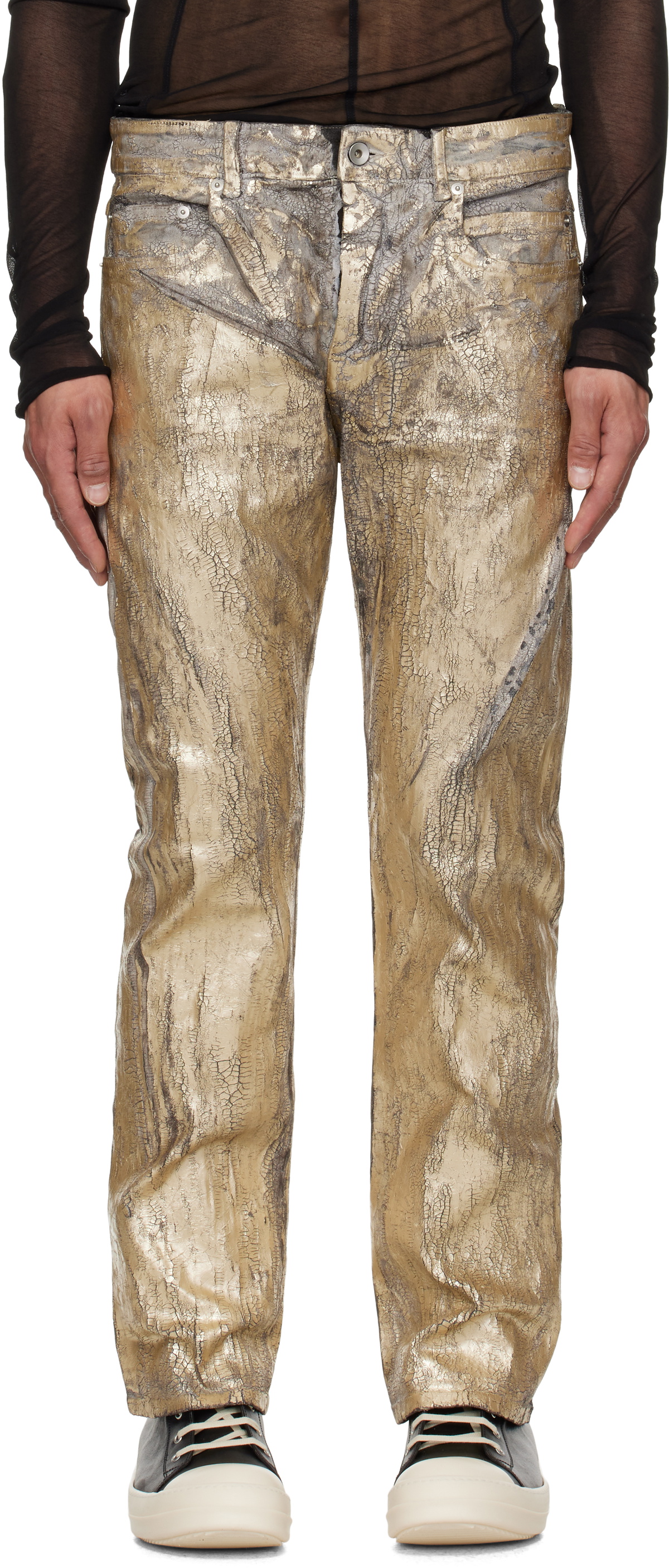 Rick Owens Gold Hollywood Headon Utility Jeans Rick Owens