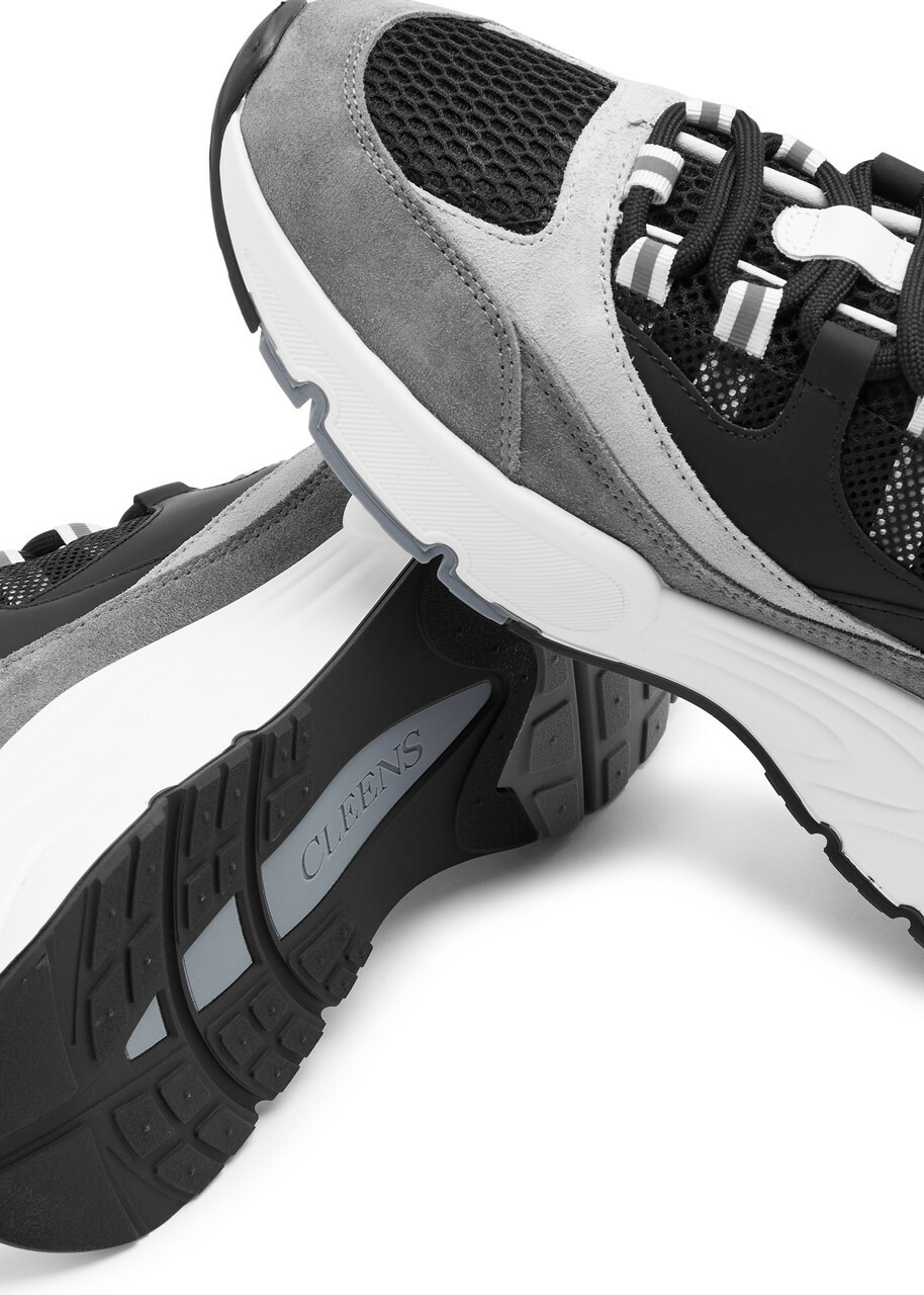 Cleens Aero Panelled Mesh Sneakers Black And White Cleens