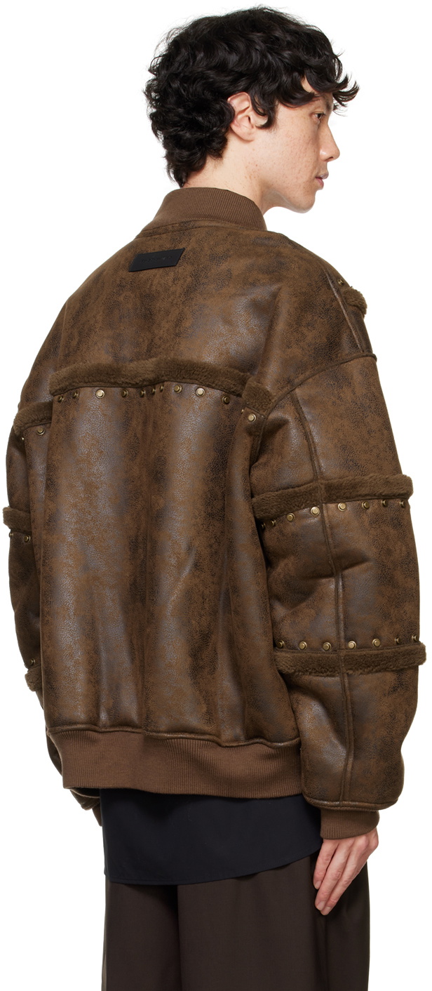 Feng Chen Wang Brown Stud Faux-Leather Jacket Feng Chen Wang