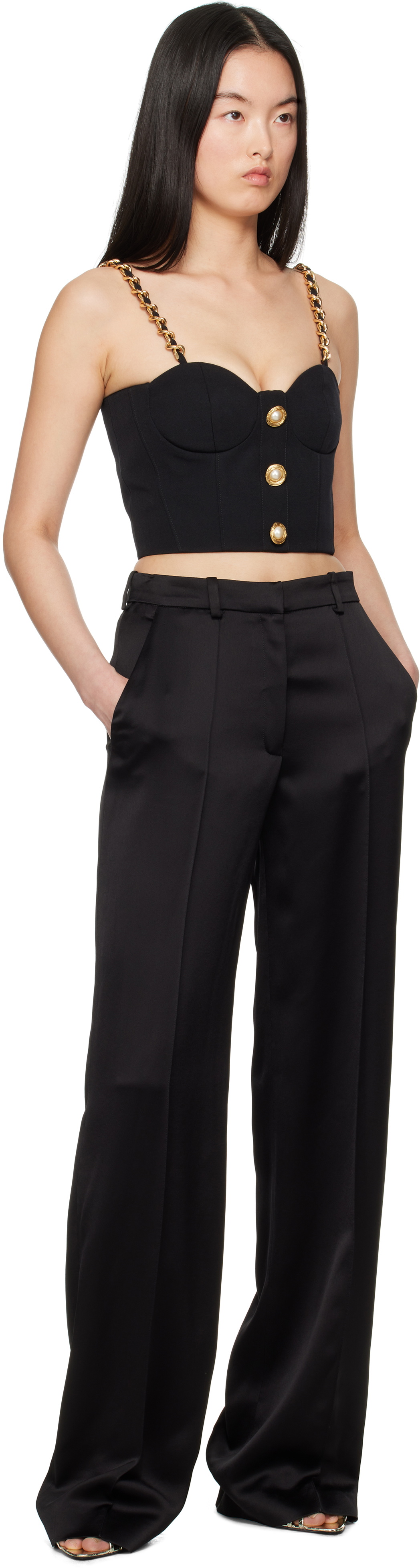 Balmain Black Chain Straps Bustier Top Balmain