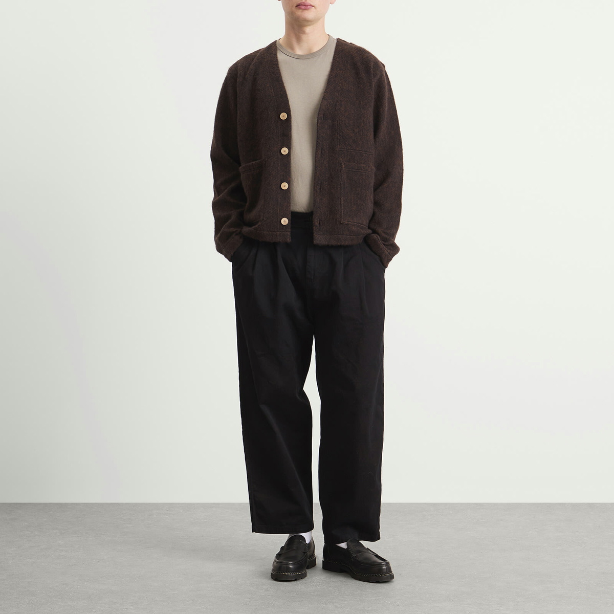 Folk Men's Pocket Cardigan in Navy Espresso Brushed Wool Folk