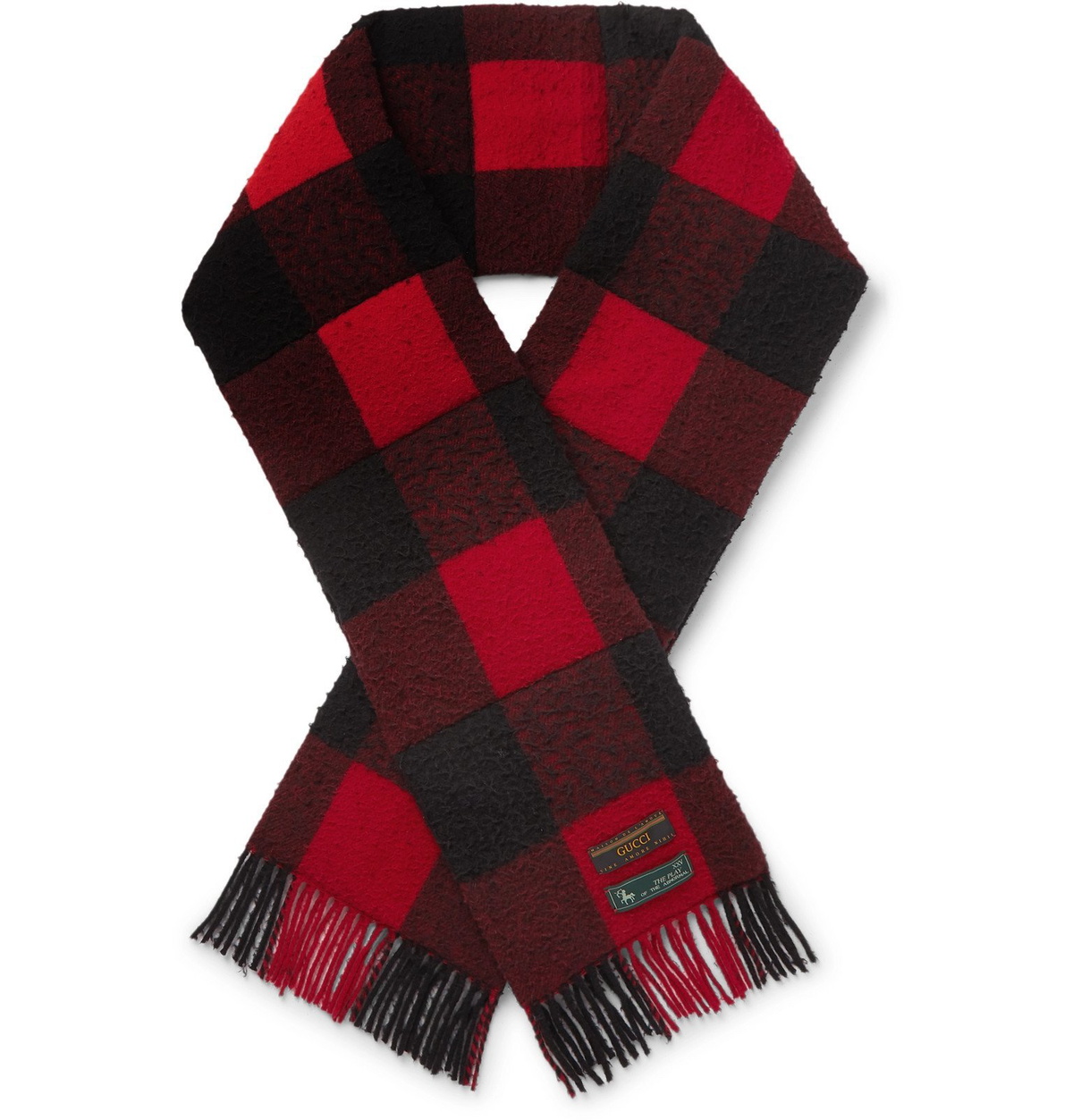 Gucci - Fringed Padded Checked Wool Scarf - Red Gucci