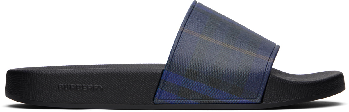 Burberry Navy Check Pool Slides Burberry