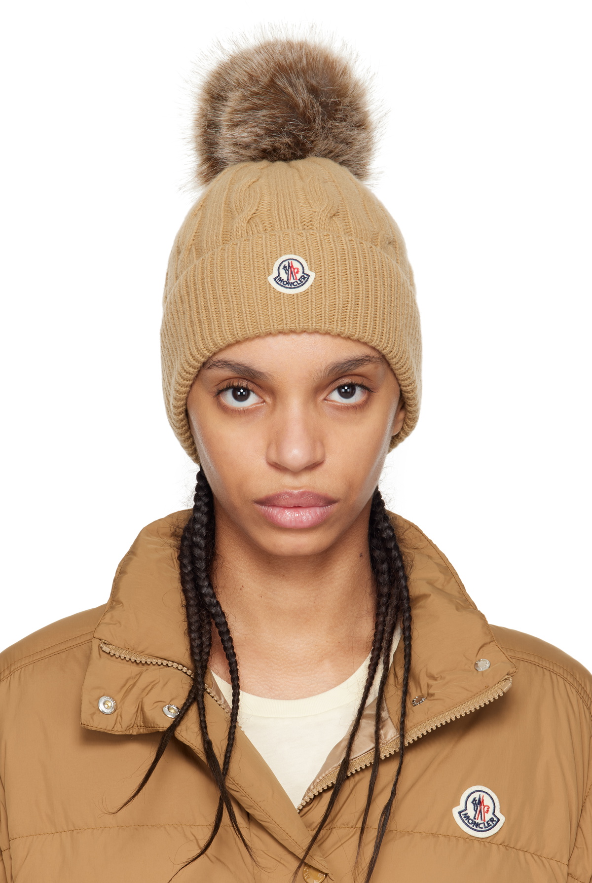 Moncler Beige Wool & Cashmere Pom Pom Beanie Moncler
