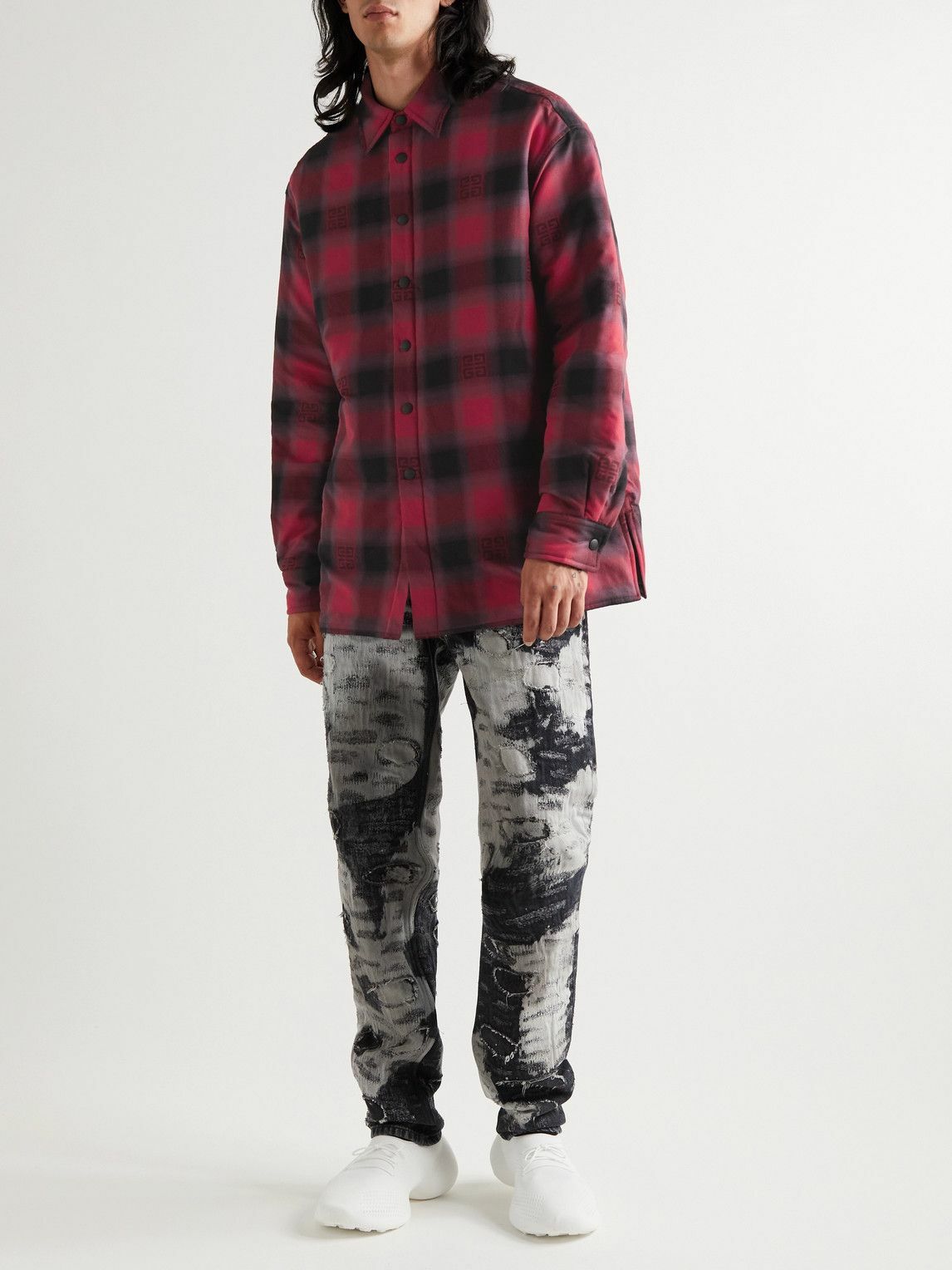 Givenchy - Logo-Print Quilted Checked Wool-Flannel Overshirt - Red Givenchy