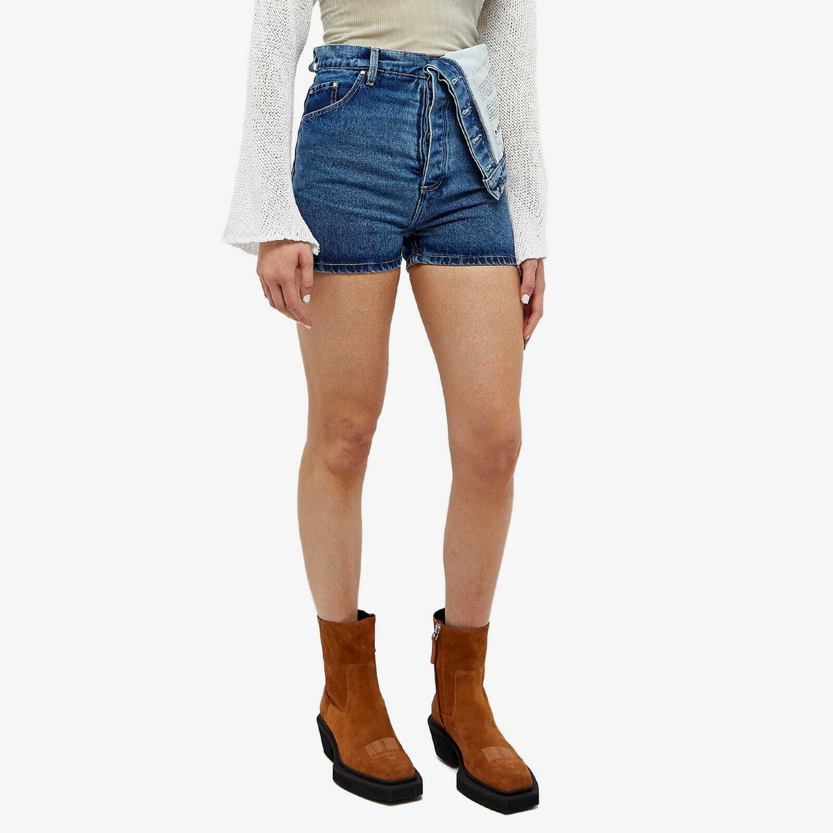 Y-Project Women's Cassic Asymmetric Waist Denim Shorts in Navy Y/Project