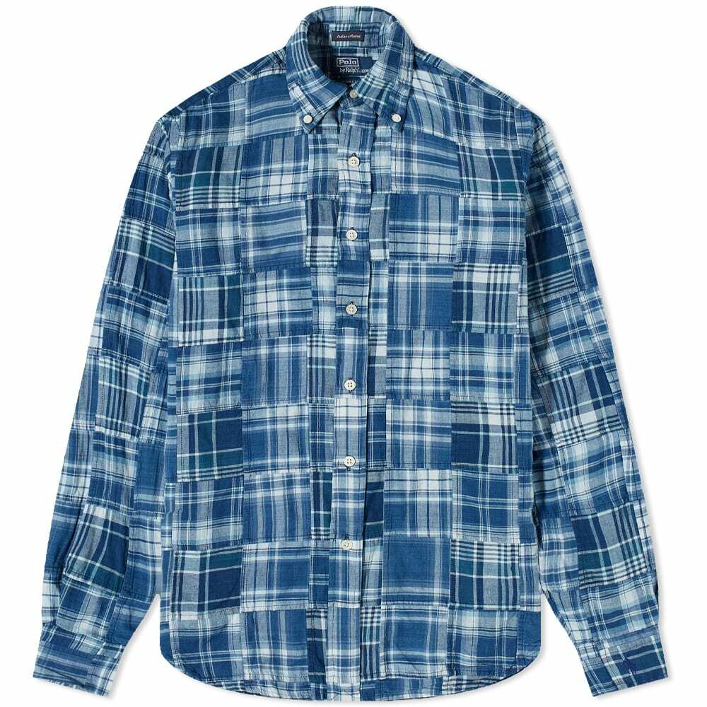 Polo Ralph Lauren Men's Madras Patchwork Shirt in Blue Madras Patchwork ...
