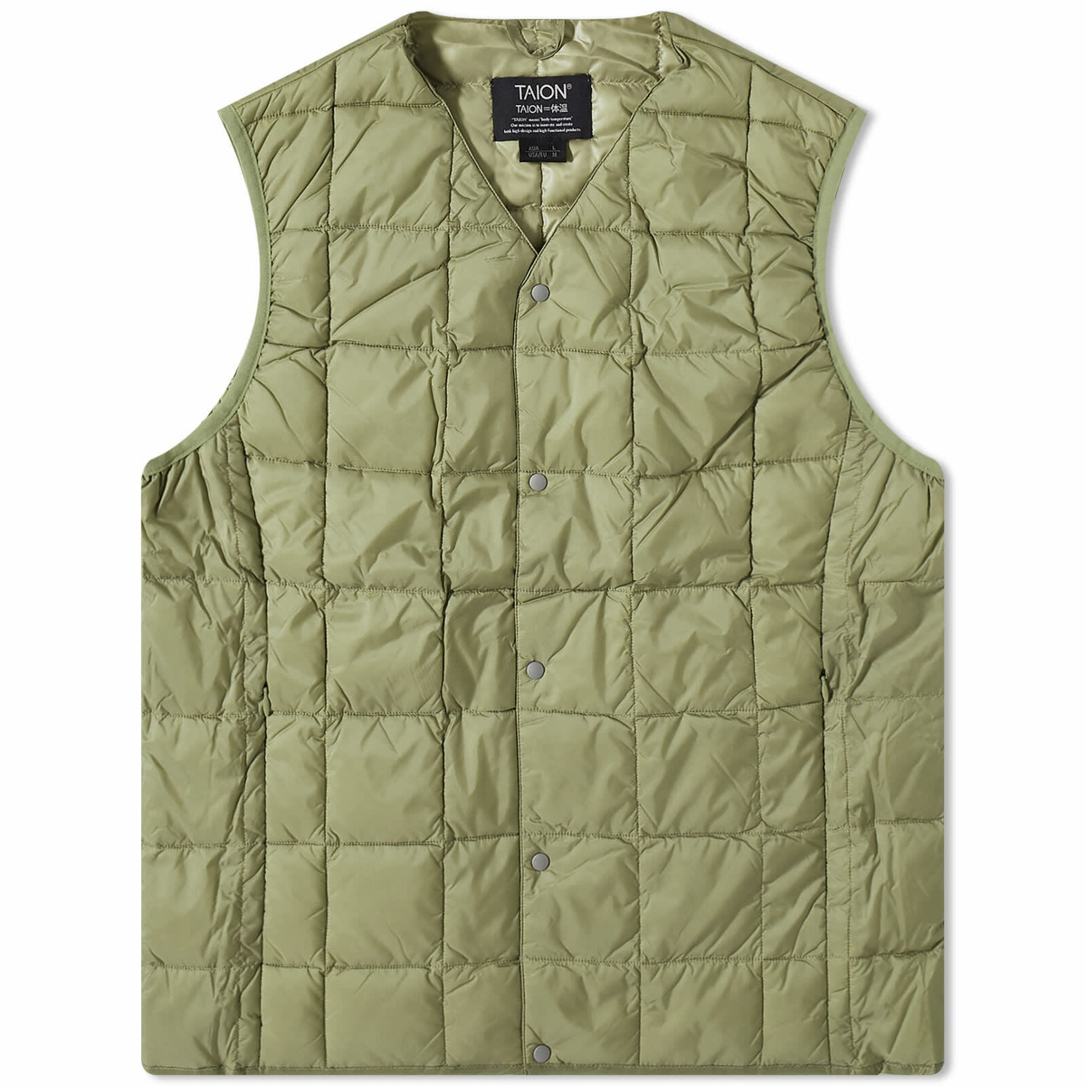 Taion Men's V-Neck Down Vest in Olive Taion Extra