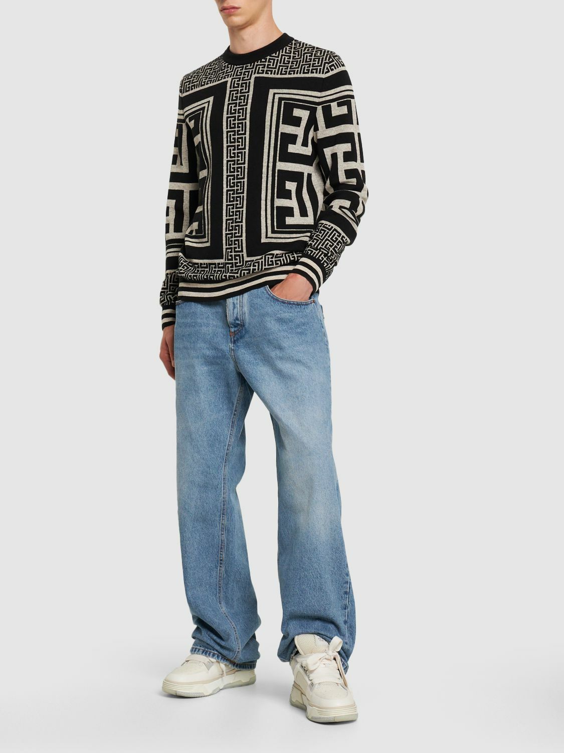 BALMAIN Maxi Monogram Wool Blend Sweater Balmain