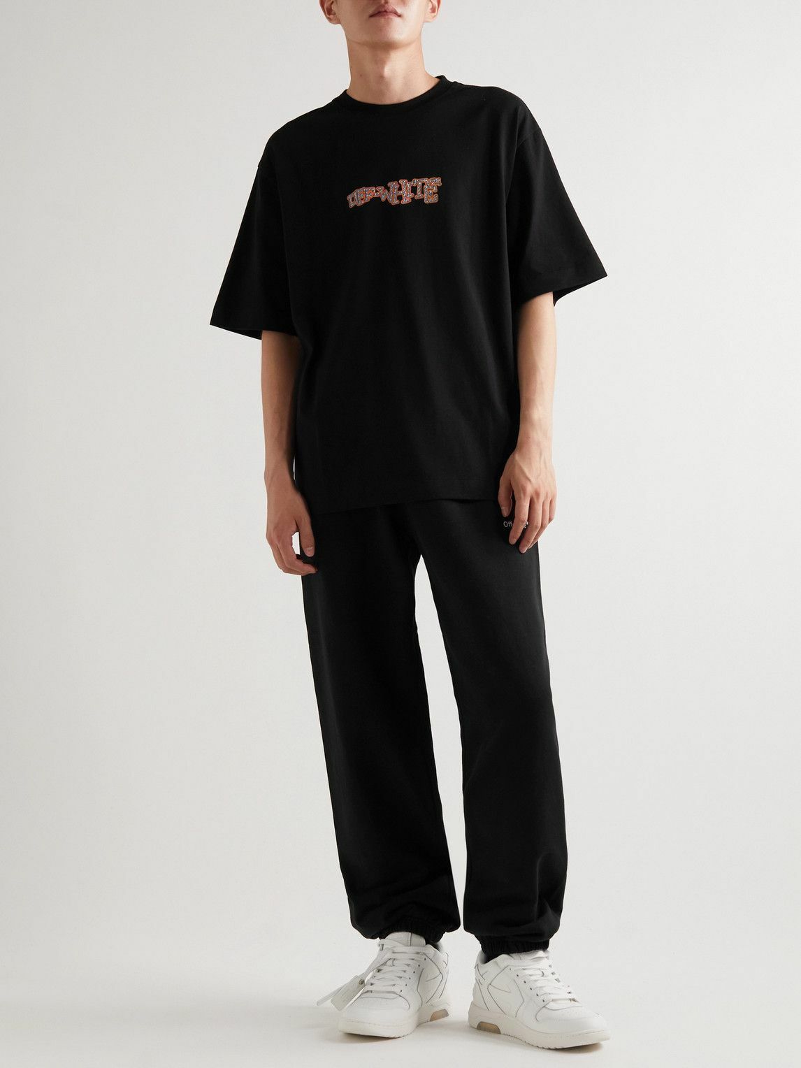 Off-White - Tapered Logo-Print Cotton-Jersey Sweatpants - Black Off-White