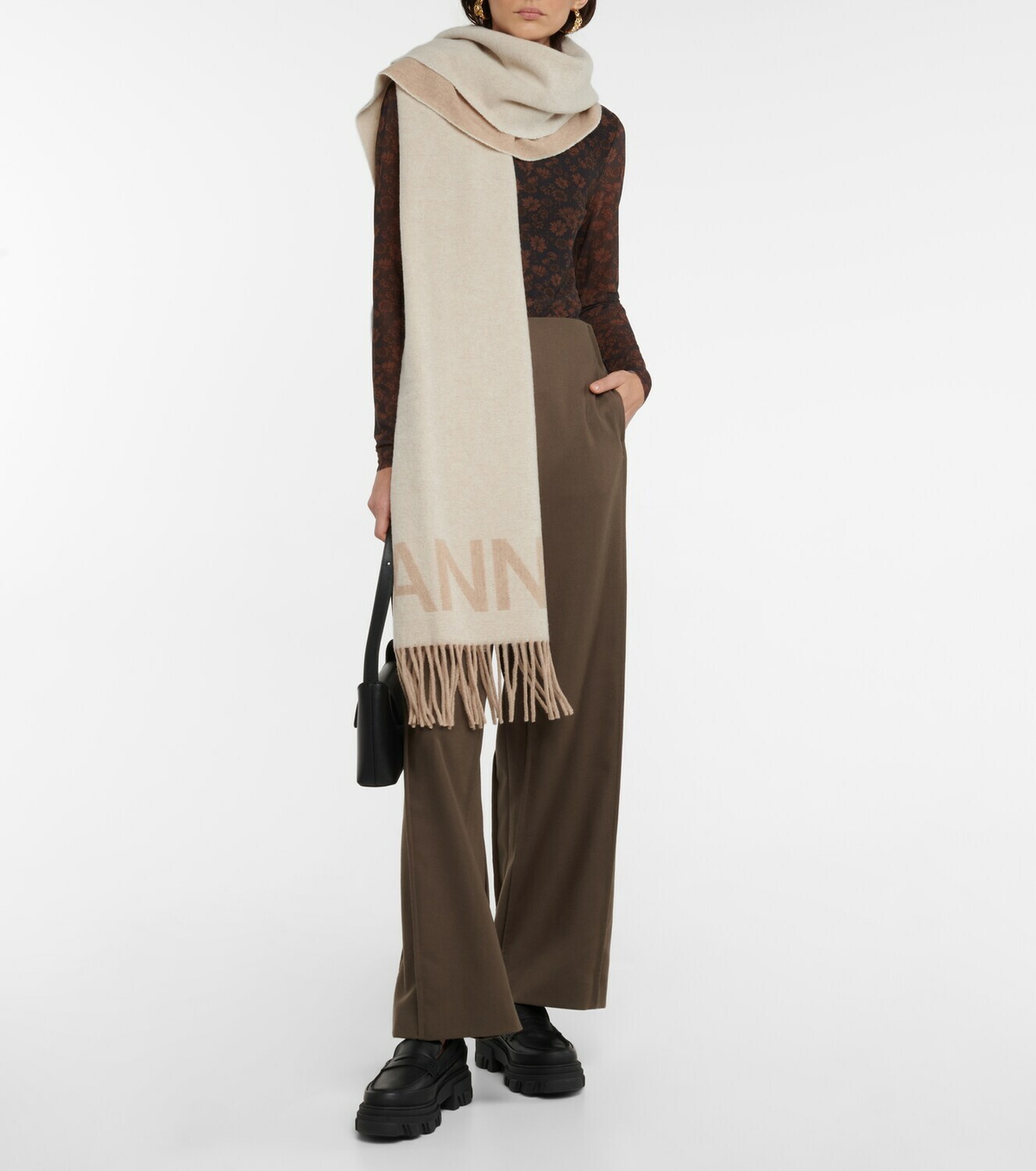 Ganni Fringed wool scarf GANNI