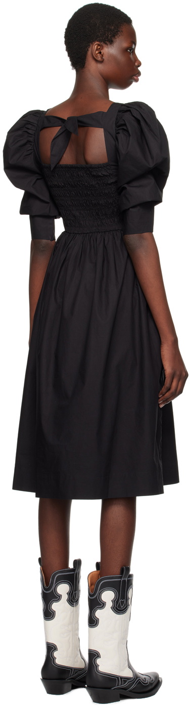 GANNI Black Smocked Midi Dress GANNI