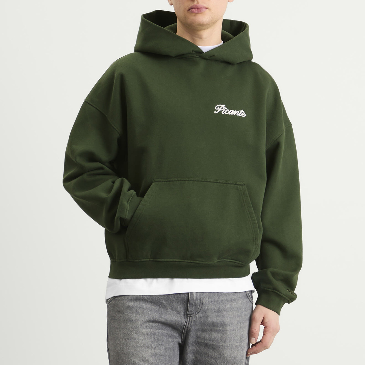 Picante Men's Tailor Chain-Stitch Hoodie in Kombu Green Picante