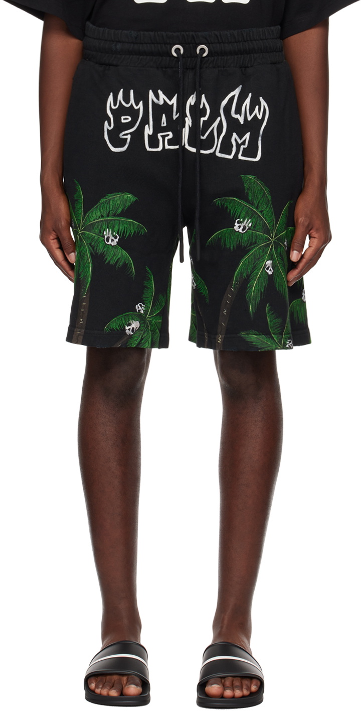 Palm Angels Black Palm & Skull Shorts Palm Angels