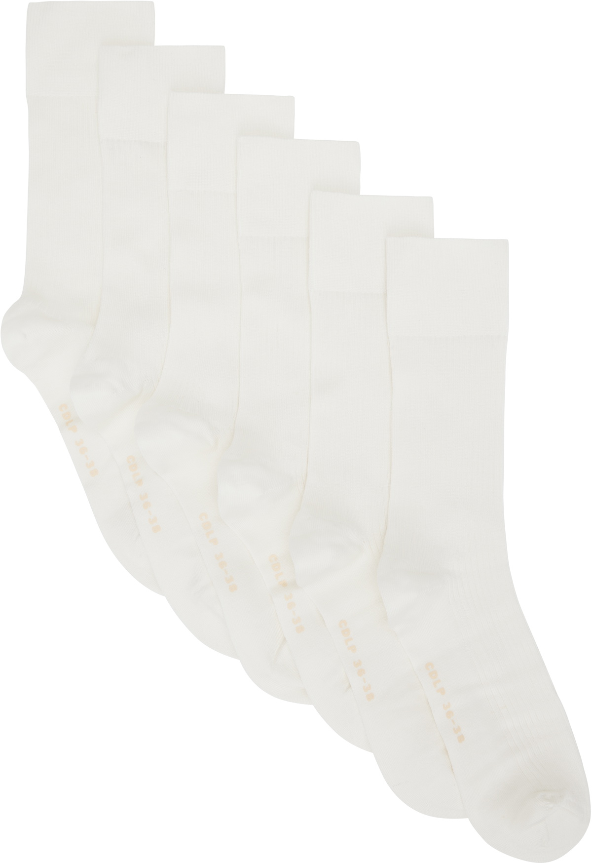 CDLP Six-Pack White Mid Length Cotton Rib Socks CDLP