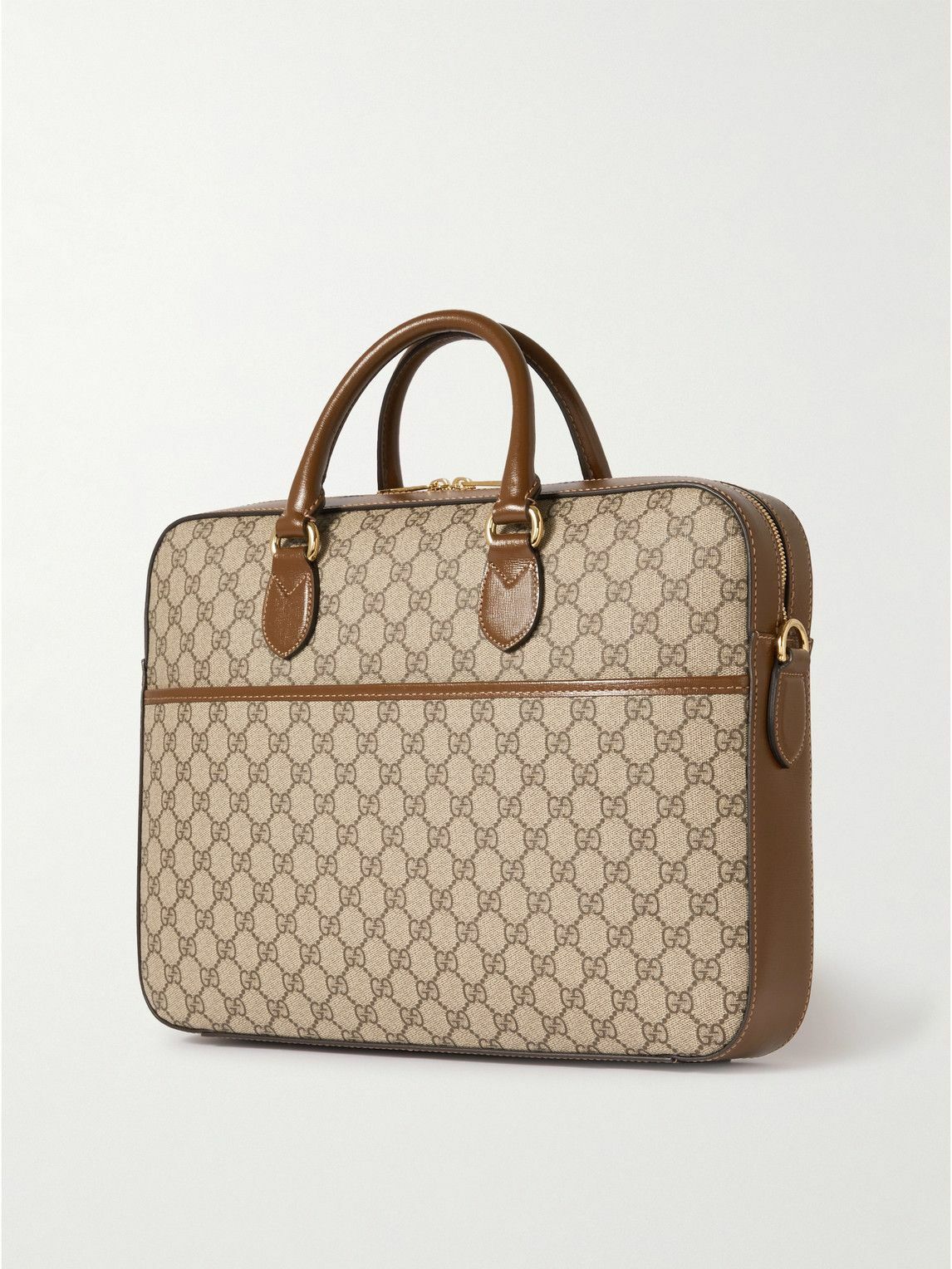 GUCCI - Leather-Trimmed Monogrammed Coated-Canvas Briefcase Gucci