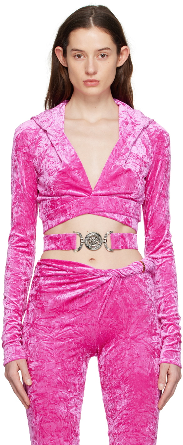 Versace Pink Medusa Biggie Crop Hoodie Versace