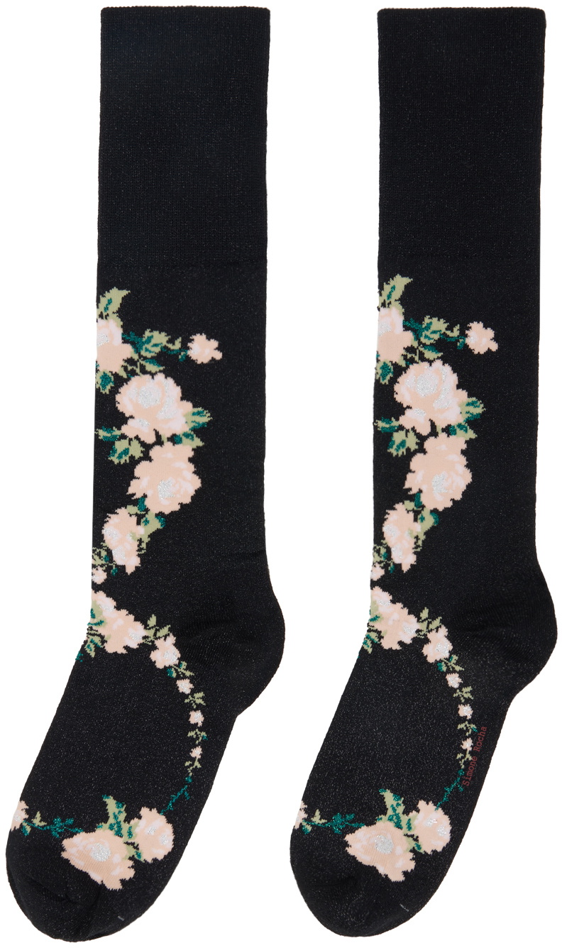 Simone Rocha Black Lurex Jacquard Rosebud Socks Simone Rocha