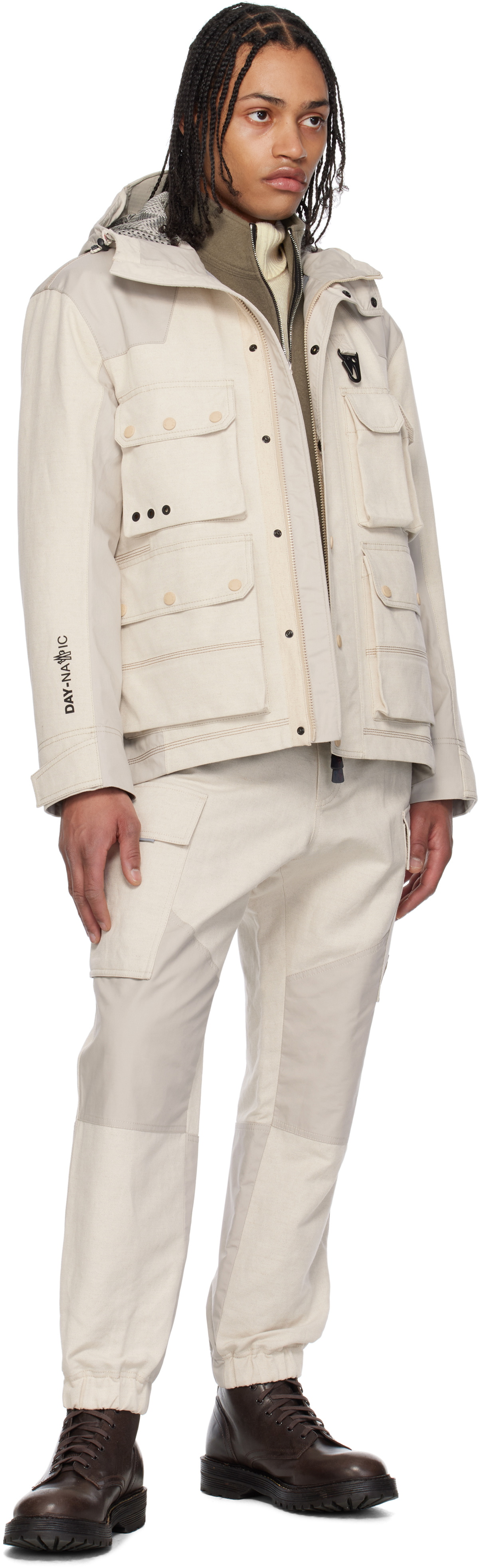 Moncler Grenoble Beige Spur Hooded Linen & Cotton Field Jacket Moncler ...