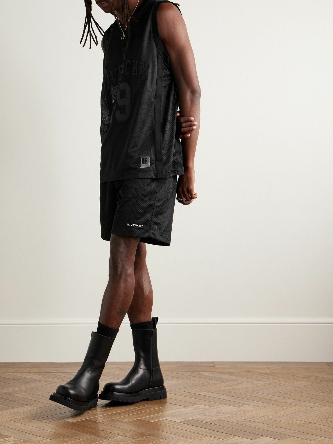 Givenchy - Straight-Leg Logo-Embroidered Mesh Shorts - Black Givenchy