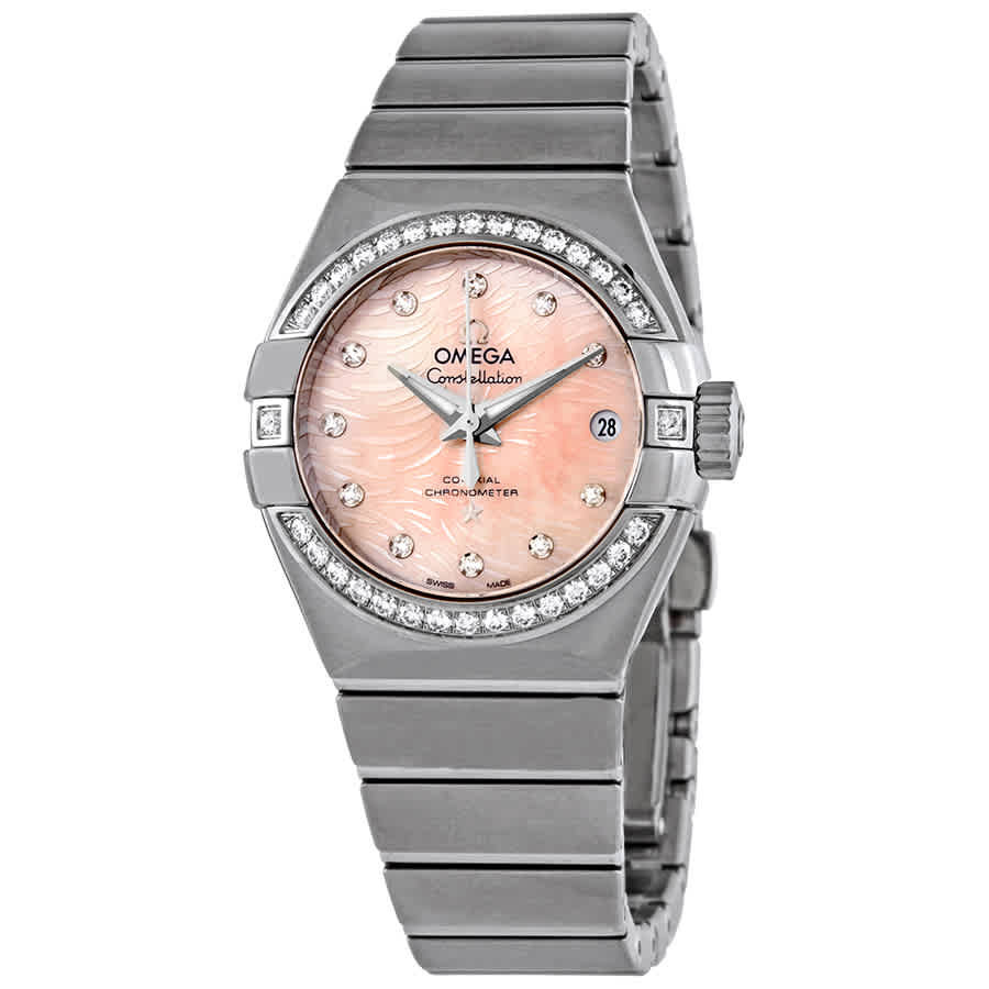 Omega Constellation Pink Mother of Pearl Diamond Dial Automatic Ladies ...
