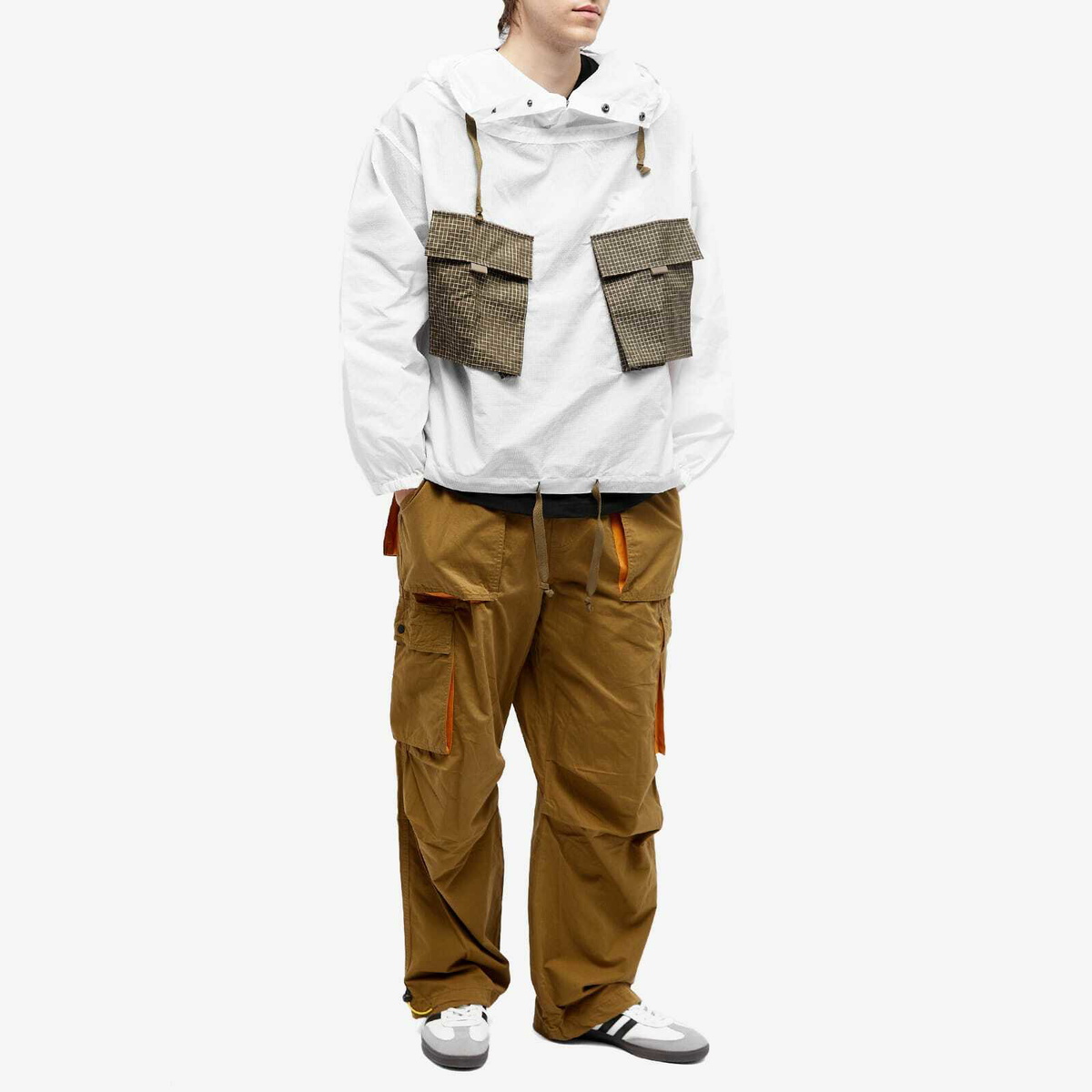 Brain Dead Men's Translucent Military Smock Jacket in White Brain Dead