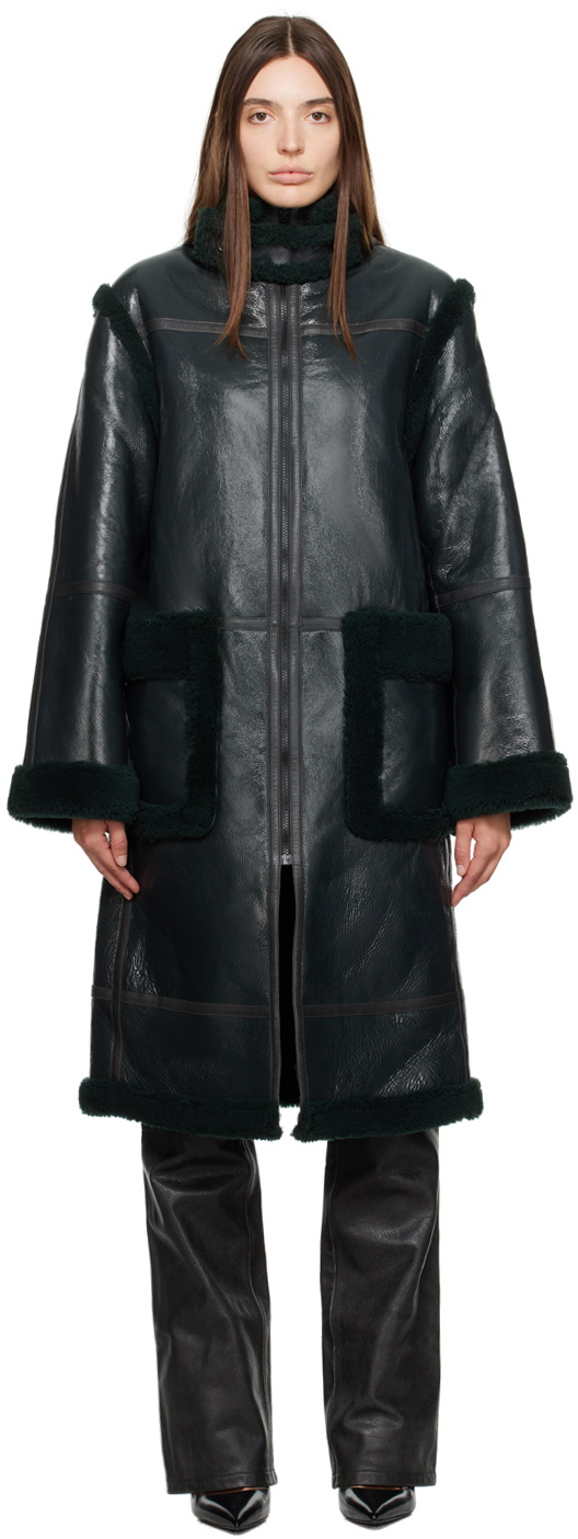 Helmut Lang Khaki Zip Shearling Coat Helmut Lang