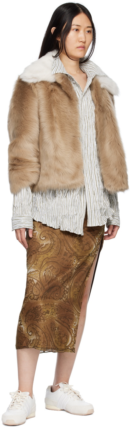 Sandy Liang SSENSE Exclusive Beige Printed Shearling Jacket Sandy Liang