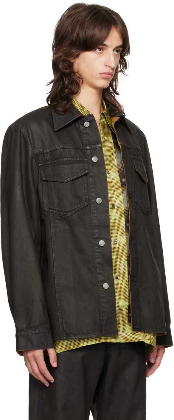 Dries Van Noten Brown Waxed Denim Jacket Dries Van Noten