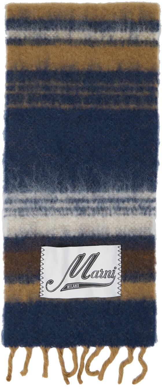 Marni Navy Striped Wool Scarf Marni