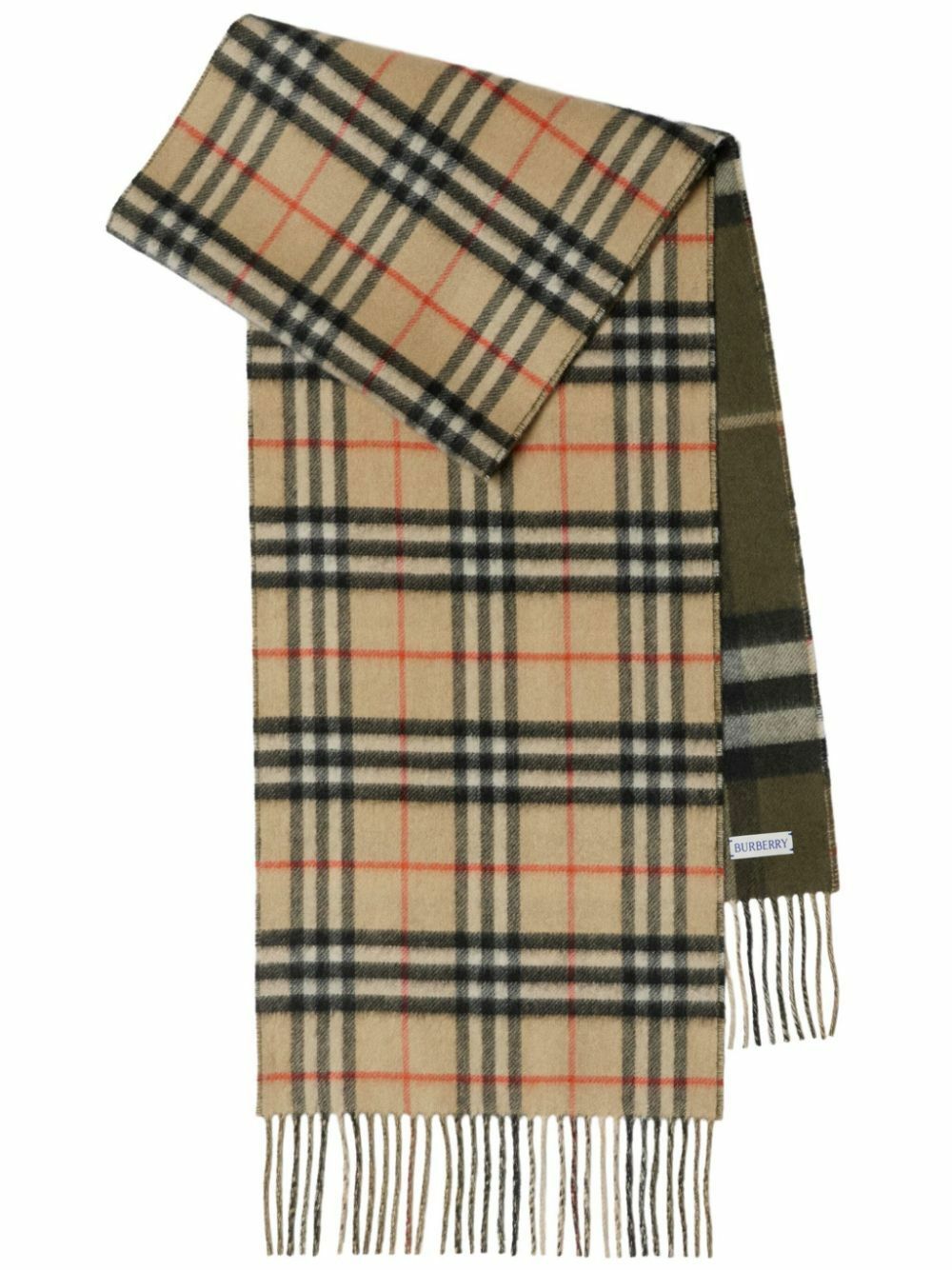 Burberry Neutral And Green Check Cashmere Scarf Burberry