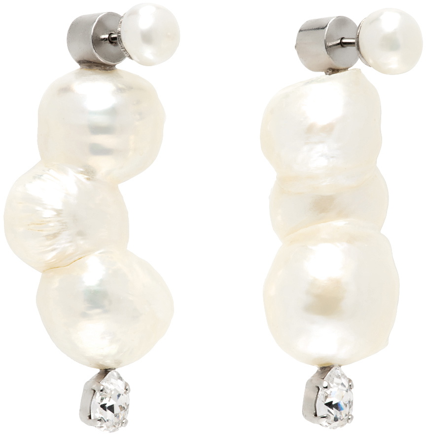 Simone Rocha White Crystal Peanut Pearl Earrings Simone Rocha